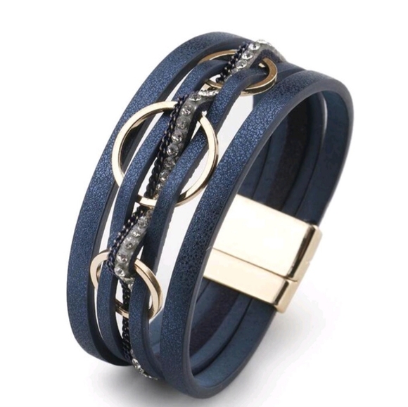 Jewelry | Boho Layered Navy Blue Bracelet With Gold And Rhinestone ...